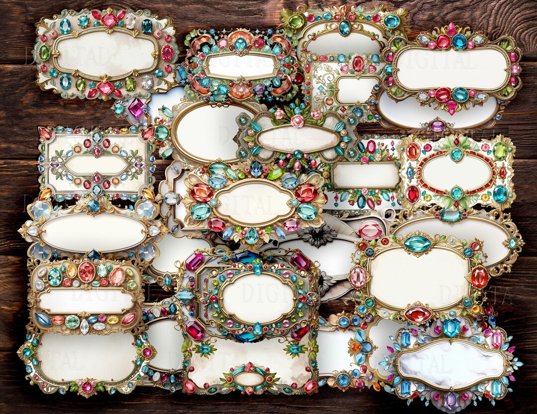 Blank Gemstone Labels Tags Cards, Fancy Frames, 36 Digital Labels, PDF ...