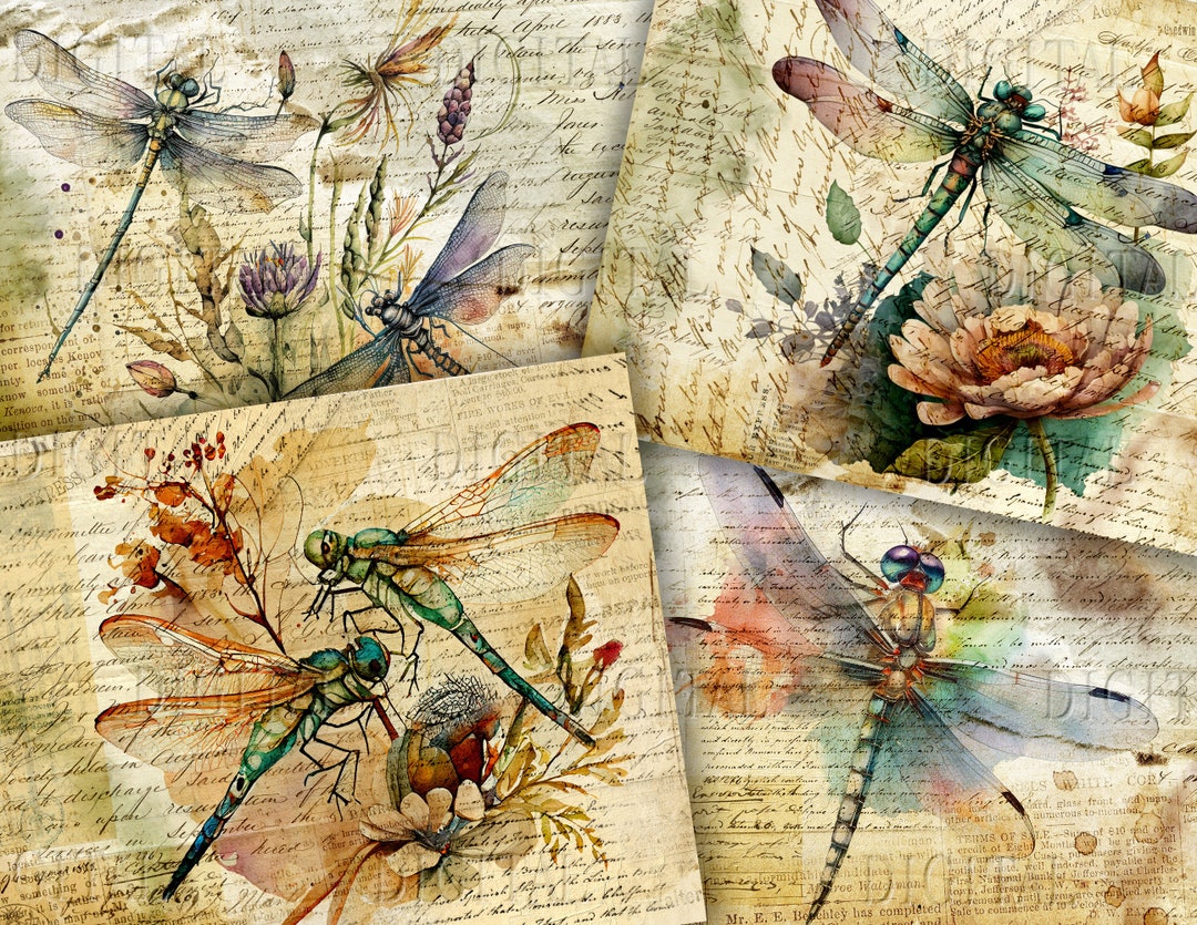 Dragonflies Digi Kit, Dragonfly Papers, Dragonfly Junk Journal ...