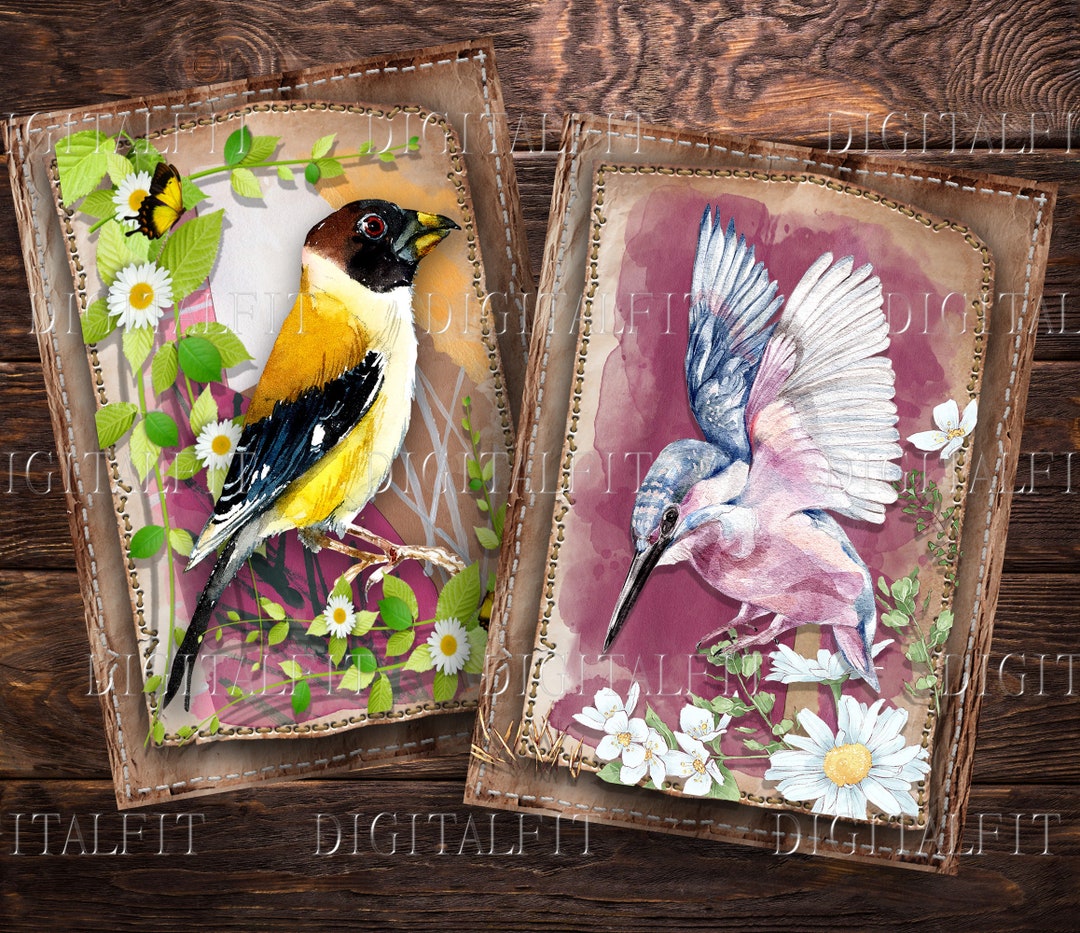 Vintage Bird Cards, 8 Digital Journal Cards, Printable ATC Cards ...