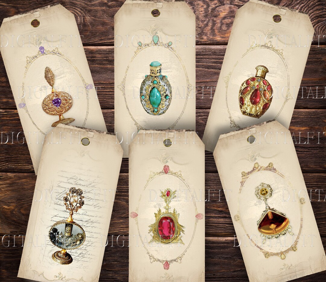 Junk Journal Kit, Vintage Perfume Bottles, Paper, Tags, Labels, 16 ...