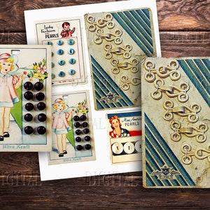 Sewing Ephemera Pack, 23 Vintage Buttons Printable Cards, Digital Craft ...