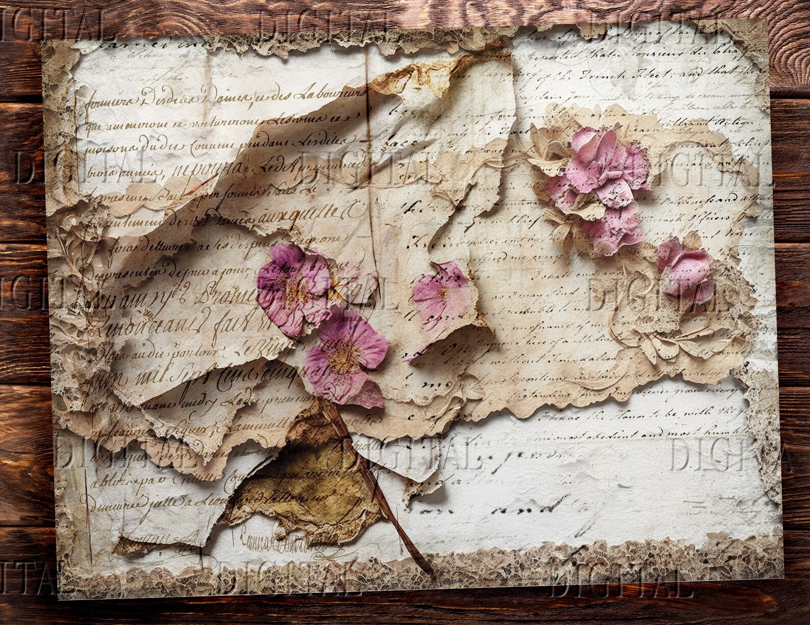 Purple Flowers Distressed Paper: Torn Journal Background (PDF) - Etsy
