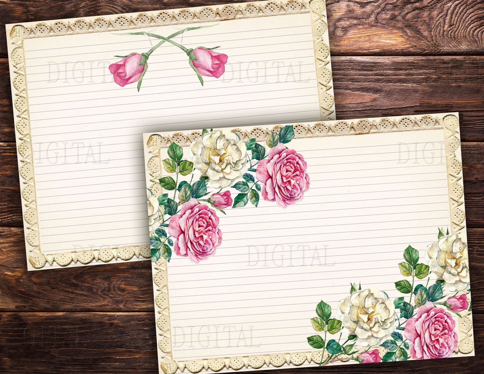 French Pink Roses Printable Lined Paper Download 11 Vintage - Etsy