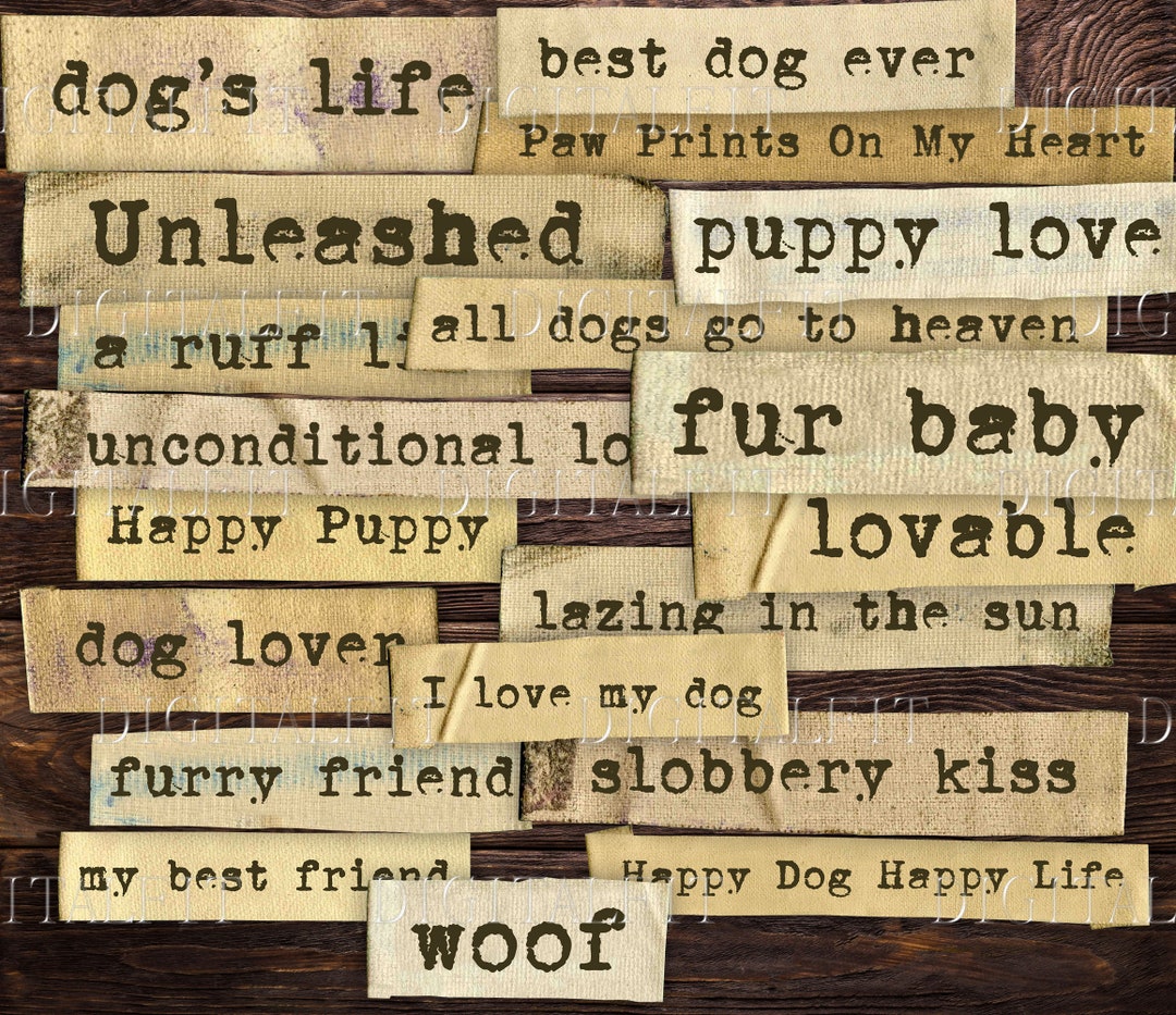 Printable Dog Words: Junk Journal Embellishments (JPG Digital Download ...