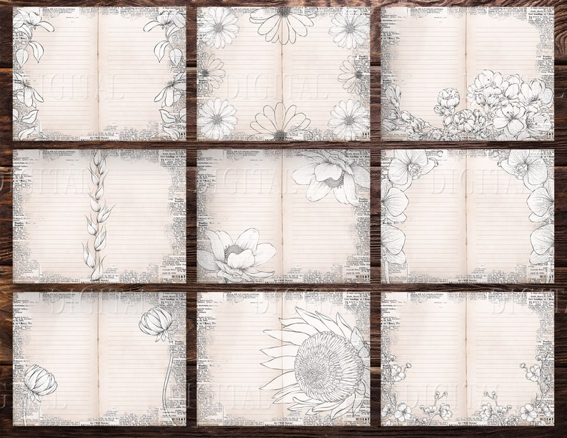White Flowers Junk Journal Paper: Lined & Blank Pages (PDF) - Etsy