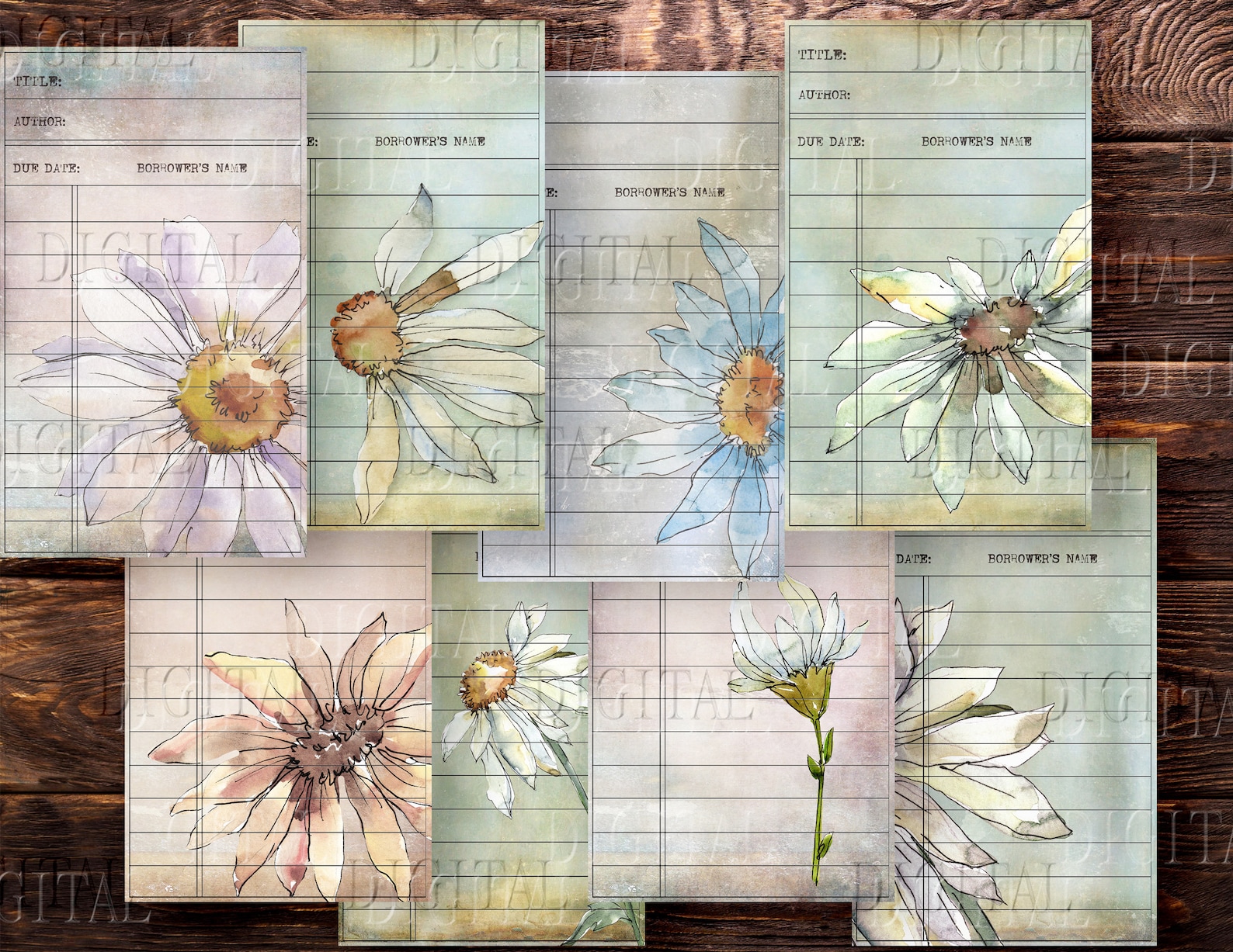 Daisy Printable Library Cards 8 Vintage Style Cards Daisy | Etsy