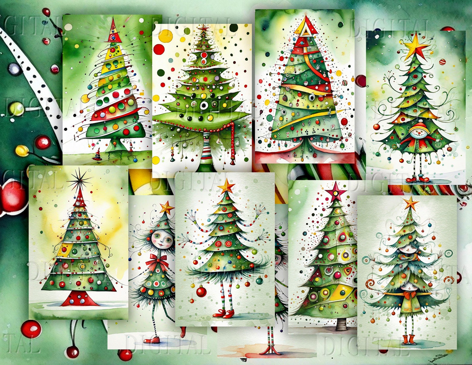 Merry & Bright Christmas Tree, Holiday Junk Journal Half Pages ...
