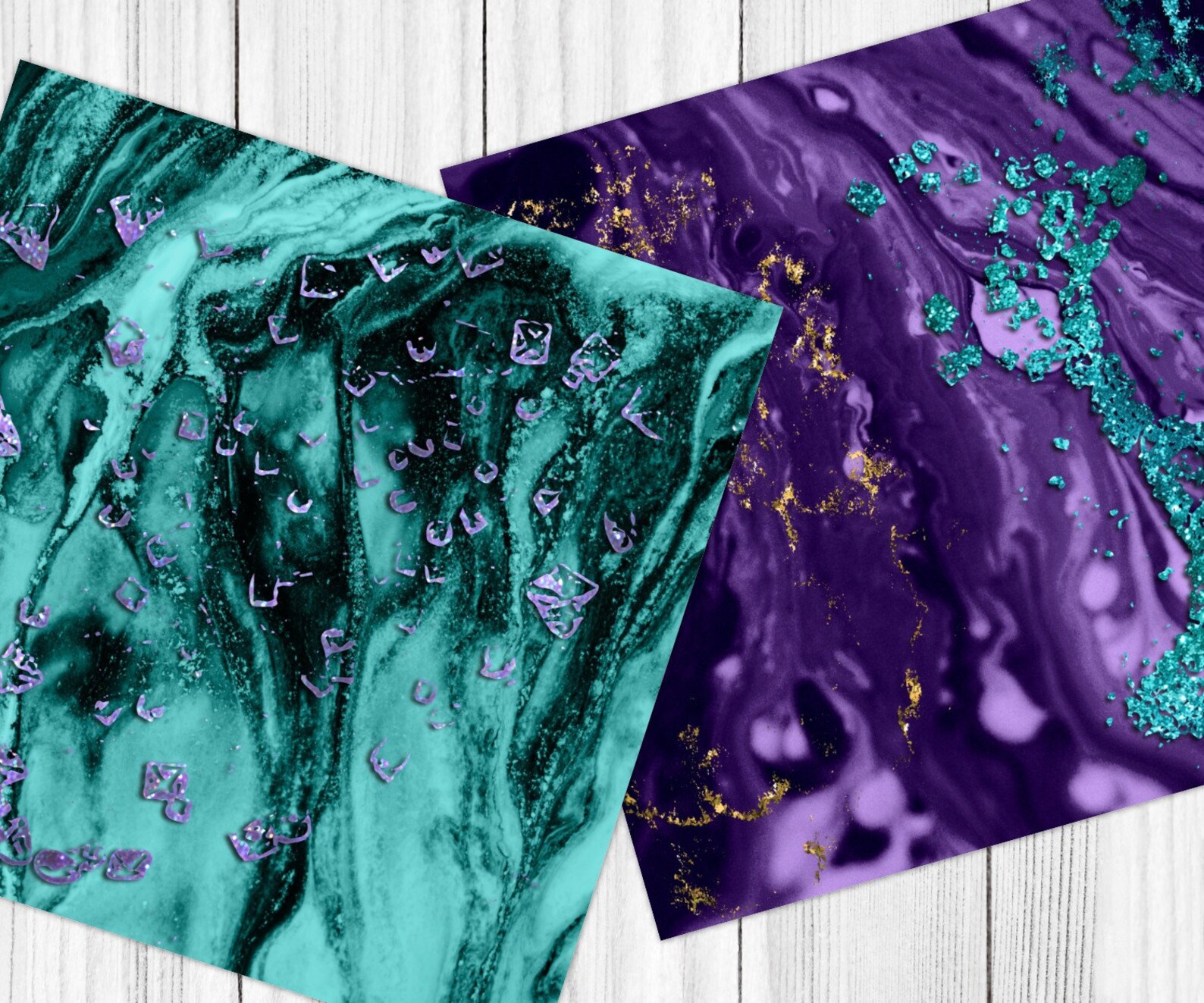 Sparkling Turquoise Purple Gold Digital Paper Marble - Etsy