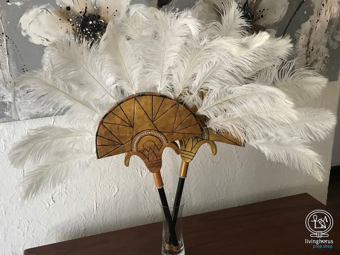Ancient Egyptian Ostrich Feather Fans set of 2 - Etsy