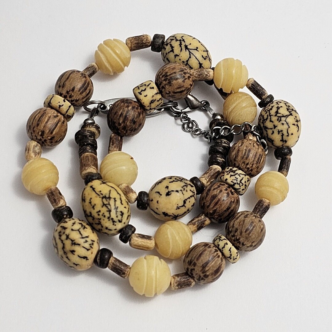Vintage 1990s 90s Betel Nut Brown/ Cream Beaded Necklace O'neill Surfer ...