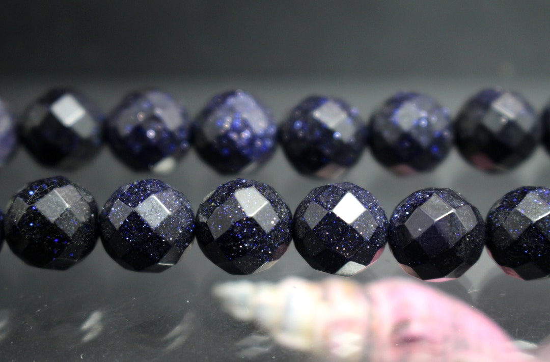Natural 64 Faceted Blue Goldstone Round Beads, 6mm 8mm 10mm 12mm ...