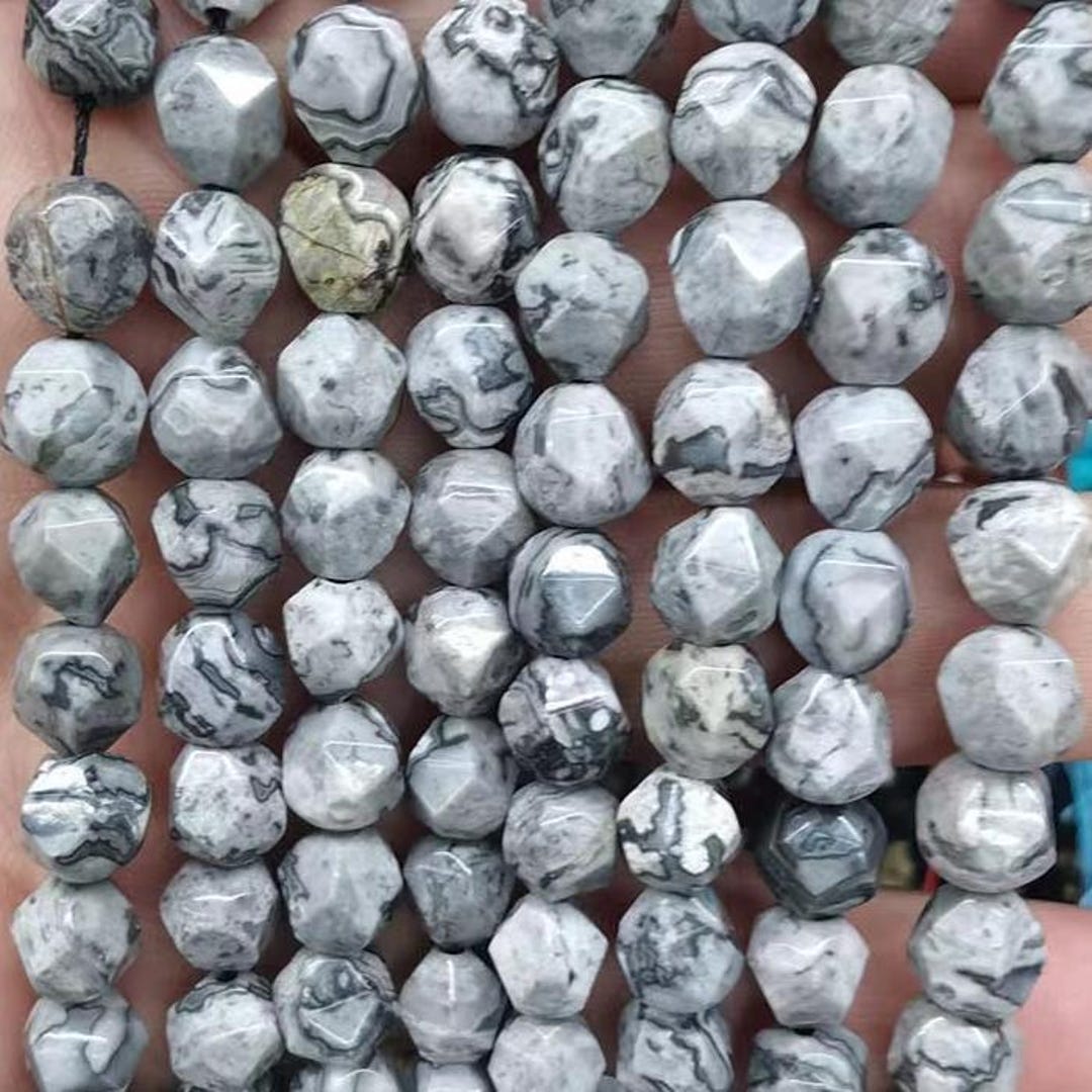 Natural Star Cut Faceted Map Stone Round Beads,6mm 8mm 10mm Faceted Map ...