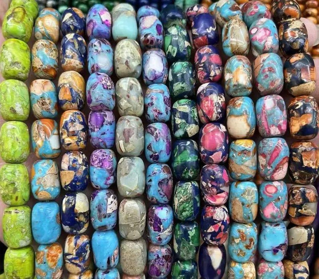Natural Imperial Jasper Shoushan Stone Barrel Gemstone Beads, 10x14mm ...