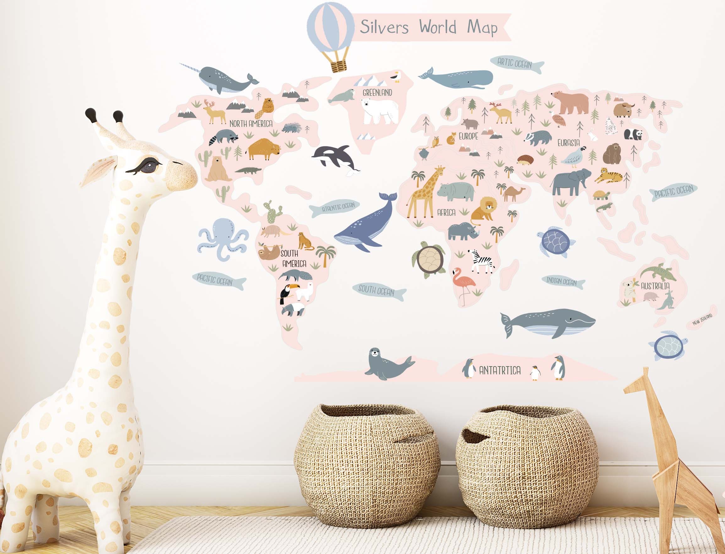 World Map Wall Decal Map Sticker Kid Room World Map Nursery - Etsy UK