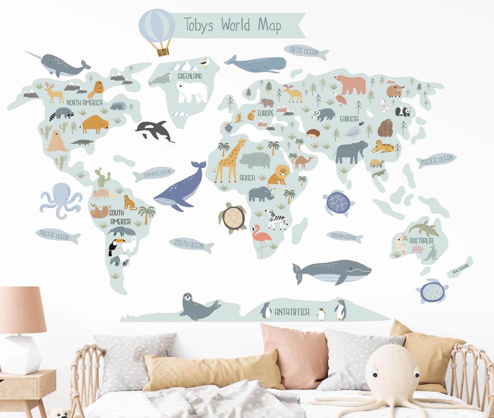 World Map Wall Decal Map Wall Sticker Nursery Map Kids Room - Etsy