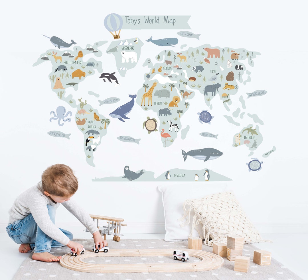 World Map Wall Decal, Map Wall Sticker, Nursery Map, Kids Room Map ...