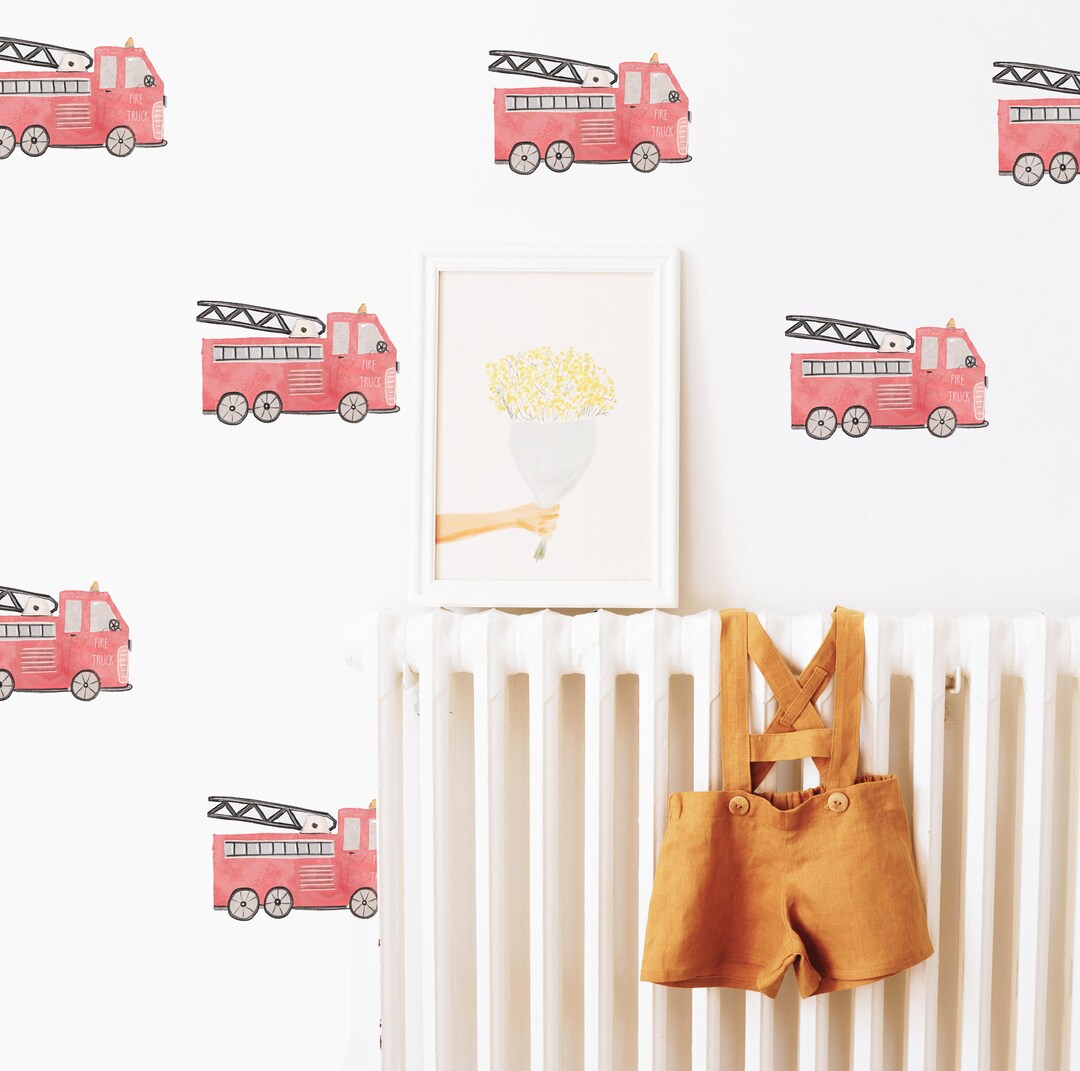 Fire Engine, Fire Engine Wall Decal, Fabric Wall Sticker, Boys Room ...