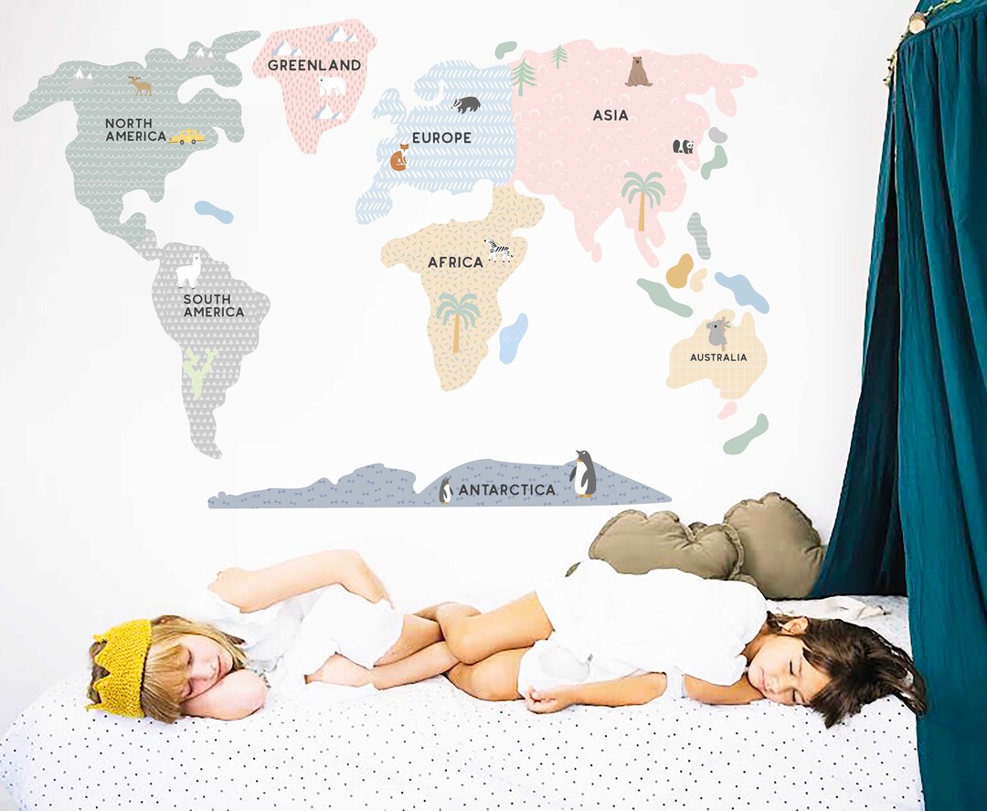 World Map Wall Sticker Nursery Decor Map Wall Paper - Etsy