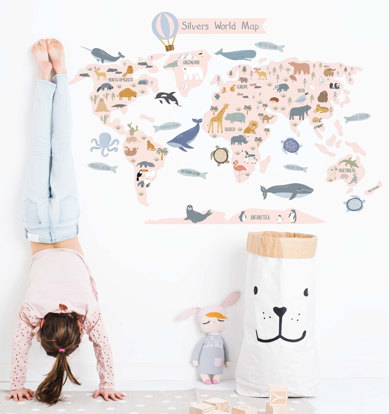 World Map Wall Decal Map Sticker Kid Room World Map Nursery - Etsy