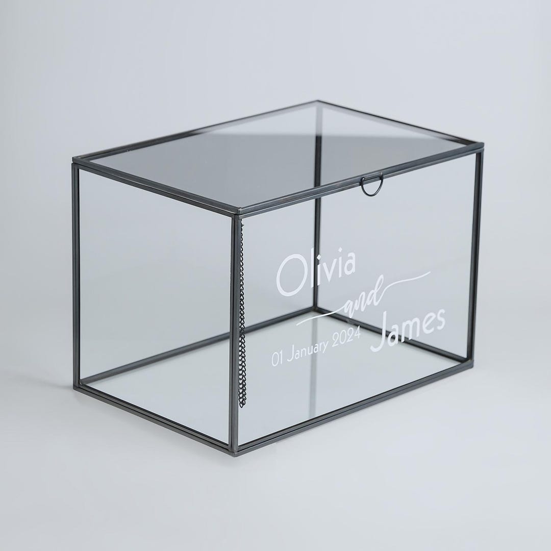 Wedding Card Box Glass Personalized Anthracite Black Memory Photo Gift ...