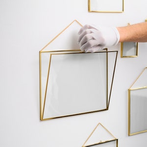 6 Pcfloating Glass Frame Brass Gold Wall Hanging Photo Picture Double ...