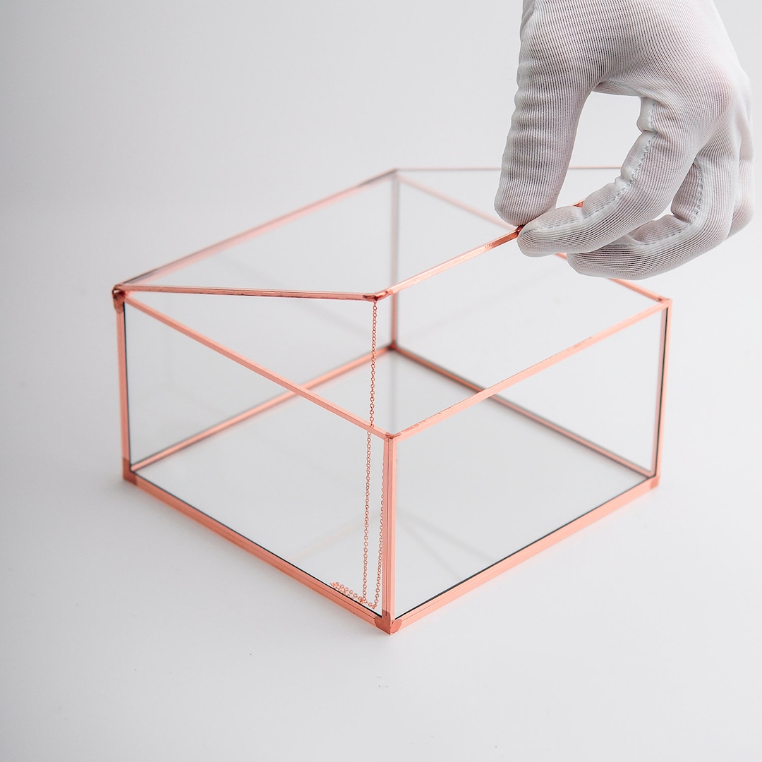 6x6x3" Display Case Glass Photo Box Copper Rose Card Customizable ...