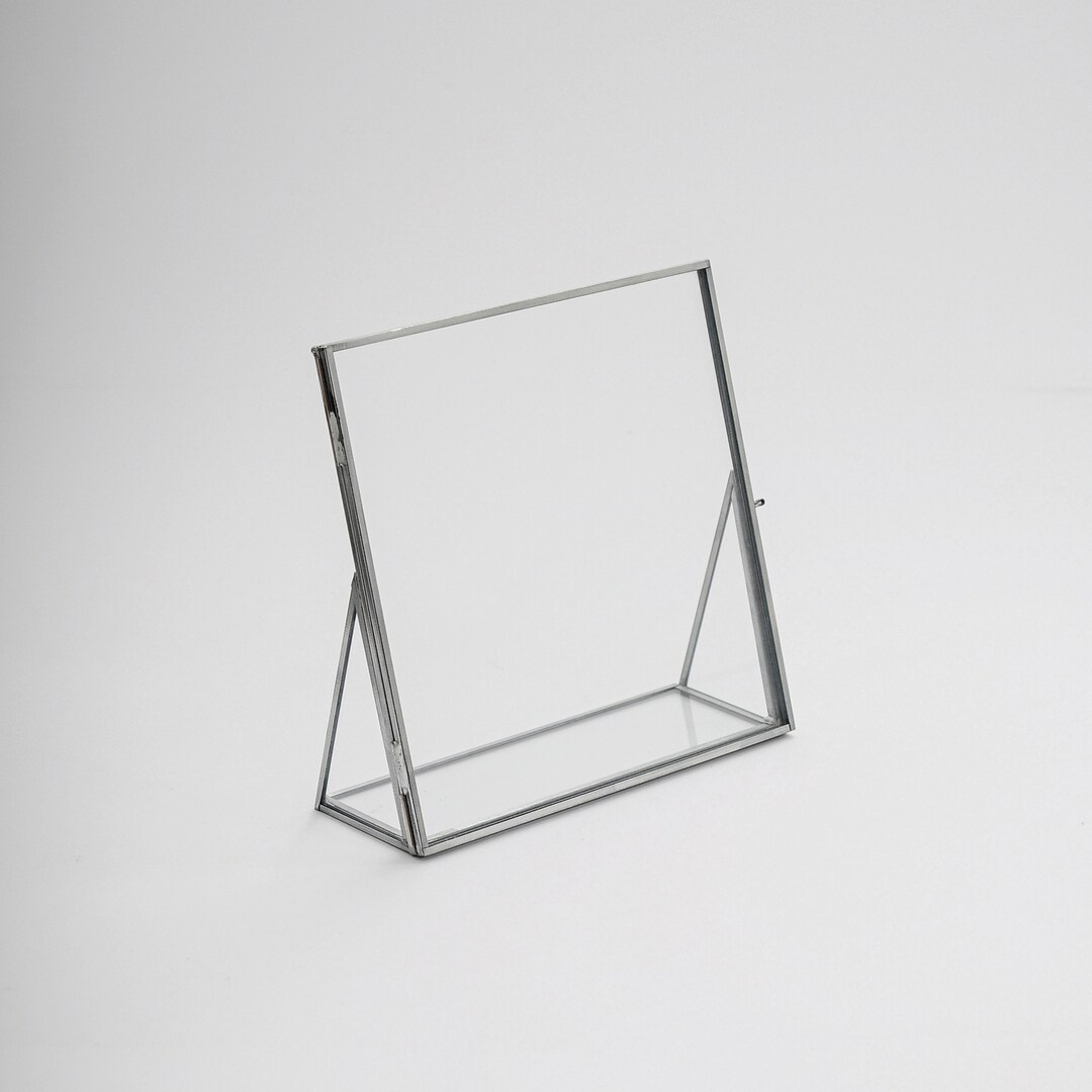8x8" Floating Glass Frame Silver Desktop Photo Picture Double Tabletop ...