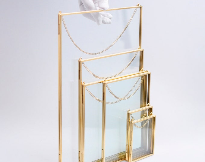 Double Glass Metal Frame With Botanical Art Print, Wall Decoration ...