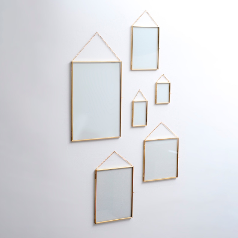 6 Pc Floating Glass Frame Brass Gold Wall Hanging Photo Picture Double ...
