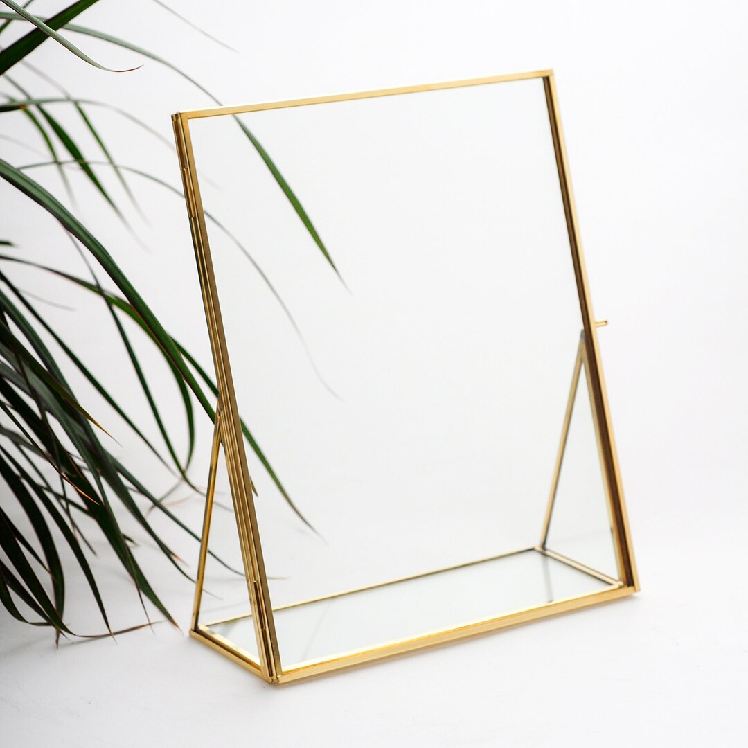 Floating Glass Frame Brass Desktop Photo Picture Double Tabletop ...
