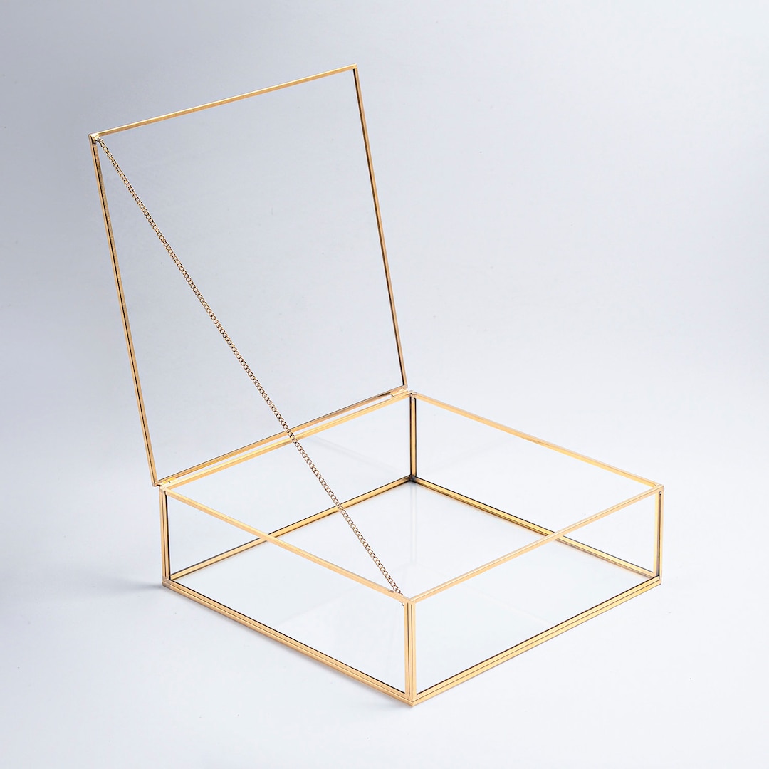 12x12x3" Display Case Glass Photo Box Brass Gold Card Customizable ...