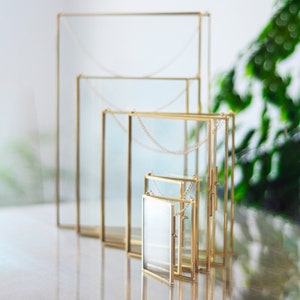 6 Pc Floating Glass Frame Brass Gold Wall Hanging Photo Picture Double ...