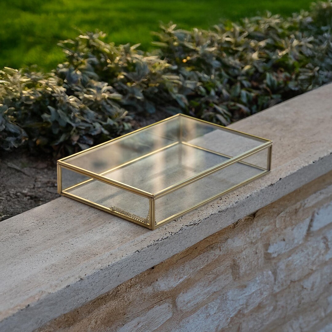 Glass Box Display Case Photo Brass Black Gold Card Customized ...