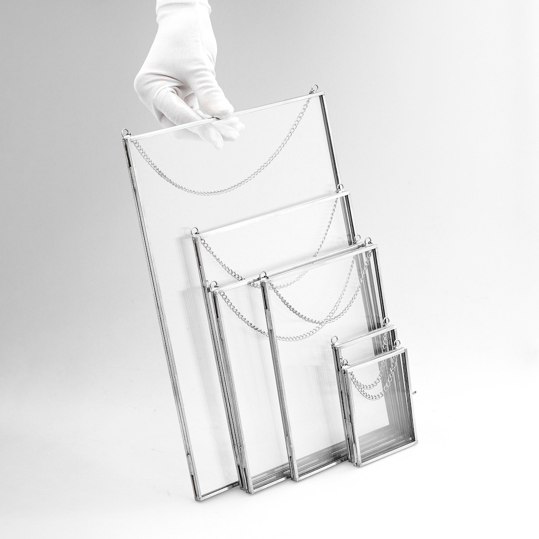 6 Pc Floating Glass Frame Silver Wall Hanging Photo Picture Double ...