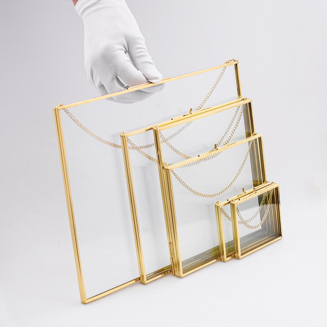 6 Pcfloating Glass Frame Brass Gold Wall Hanging Photo Picture Double ...