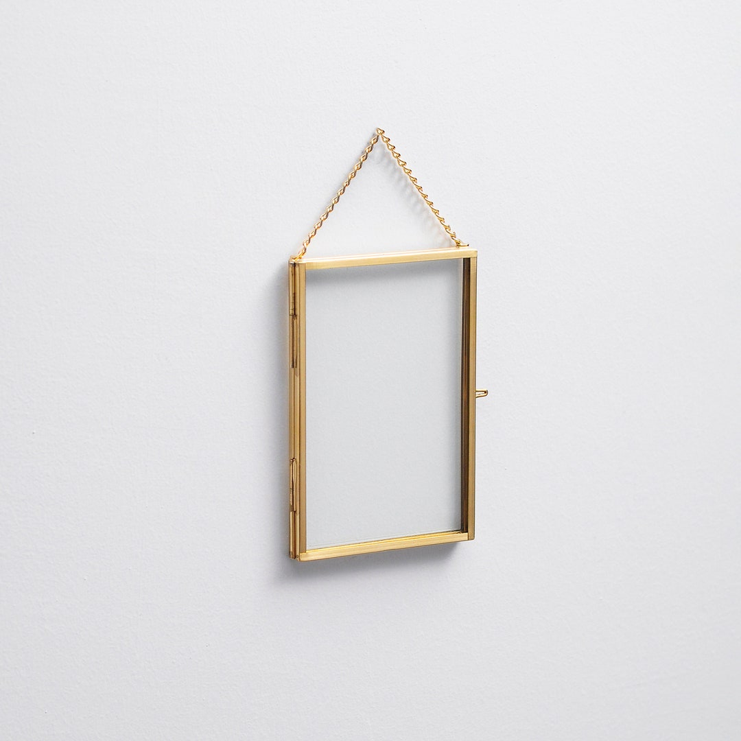 5x3” Floating Glass Frame Brass Gold Wall Hanging Photo Picture Double ...