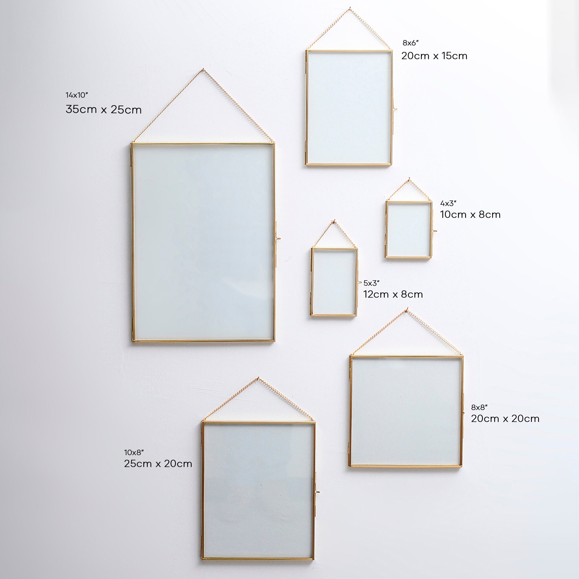 6 Pc Floating Glass Frame Brass Gold Wall Hanging Photo Picture Double ...