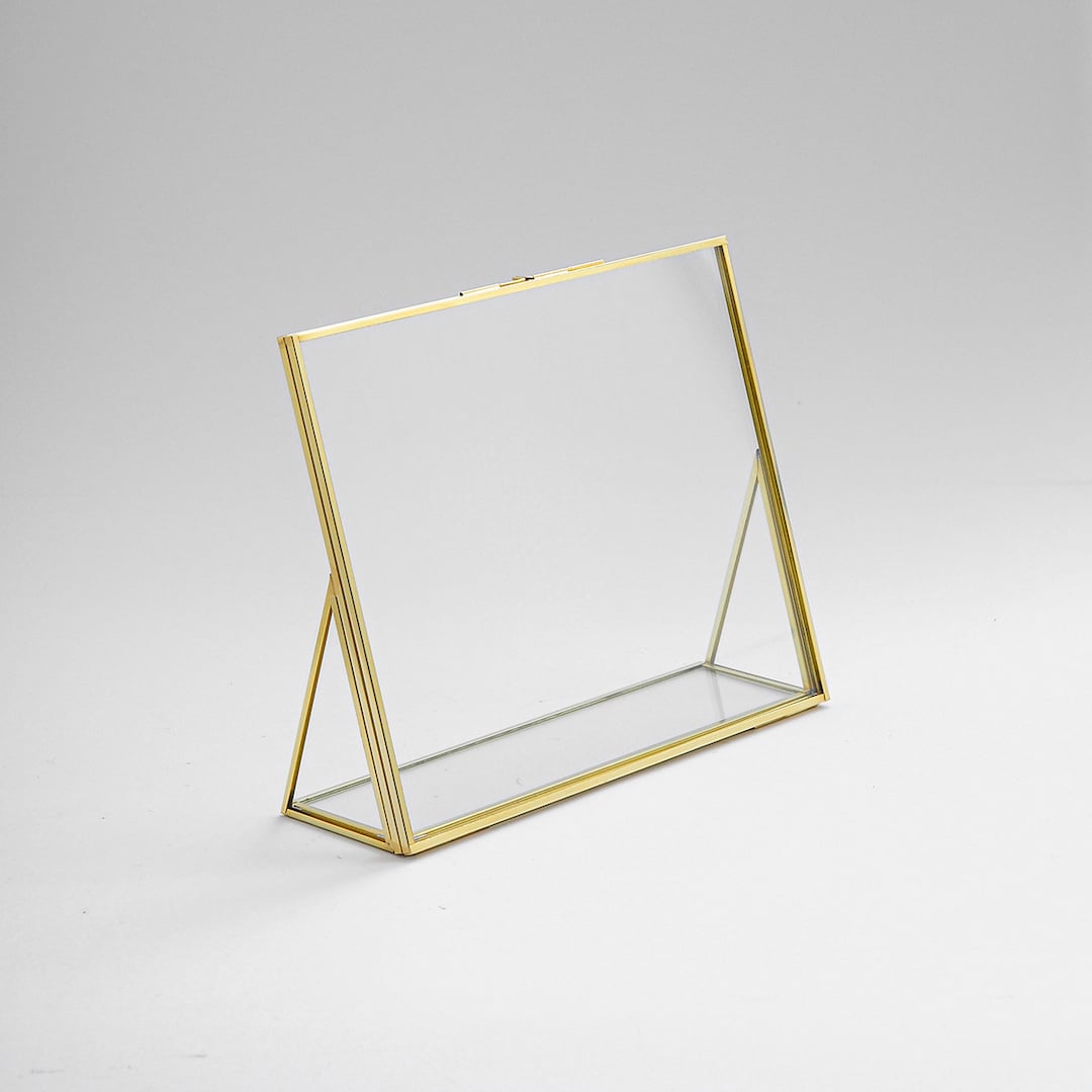 10x8" Floating Glass Frame Brass Desktop Photo Picture Double Tabletop ...