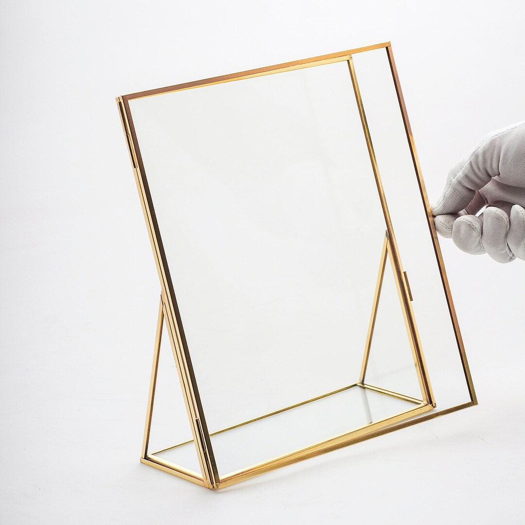 Floating Glass Frame Brass Desktop Photo Picture Double Tabletop ...