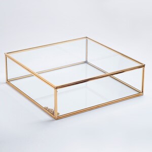 12x12x3" Display Case Glass Photo Box Brass Gold Card Customizable ...