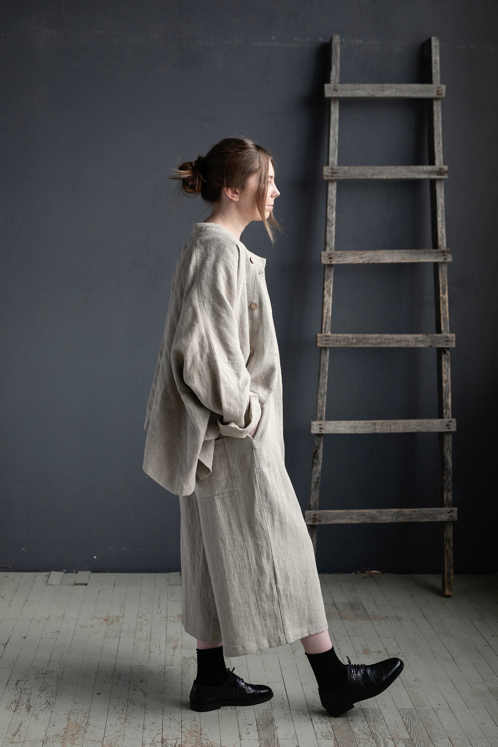 Natural Linen Jacket, Women's Clothing, Oversized Loose Fit, One Size ...