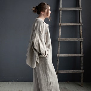Natural Linen Jacket, Women's Clothing, Oversized Loose Fit, One Size ...