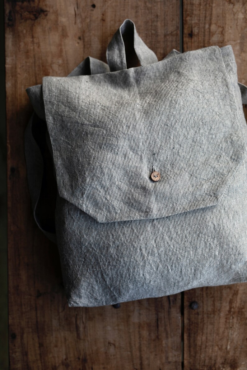 Linen Backpack, Black White Stripes, Gift for Women, Monogram ...