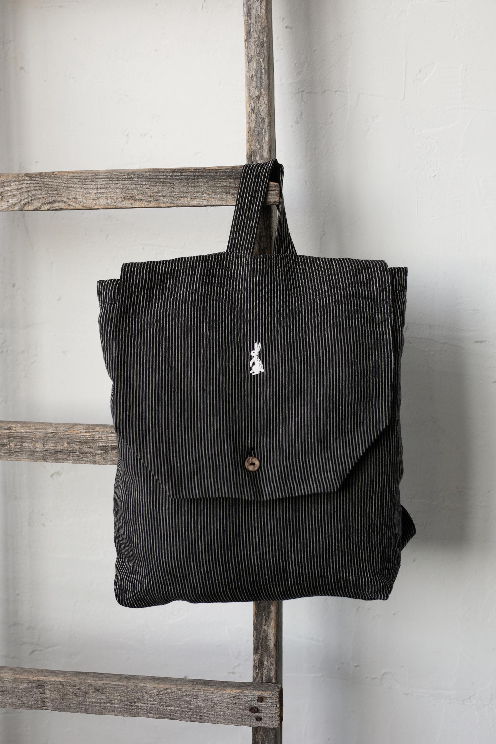 Linen Backpack, Black White Stripes, Midnight, Gift for Women ...