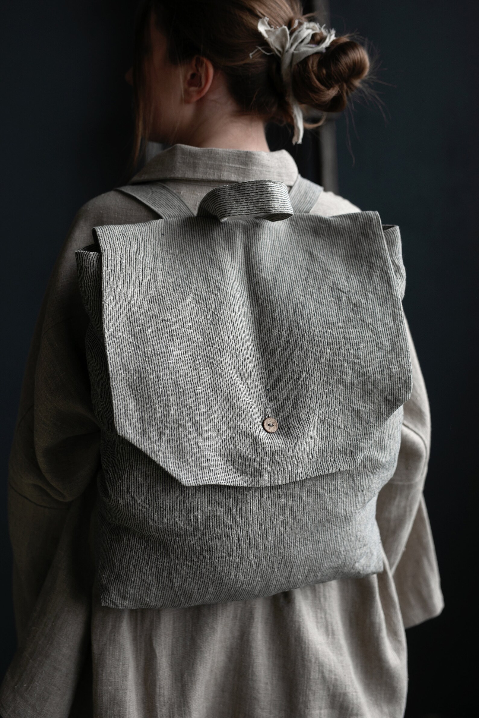 Linen Backpack, Black White Stripes, Gift for Women, Monogram ...