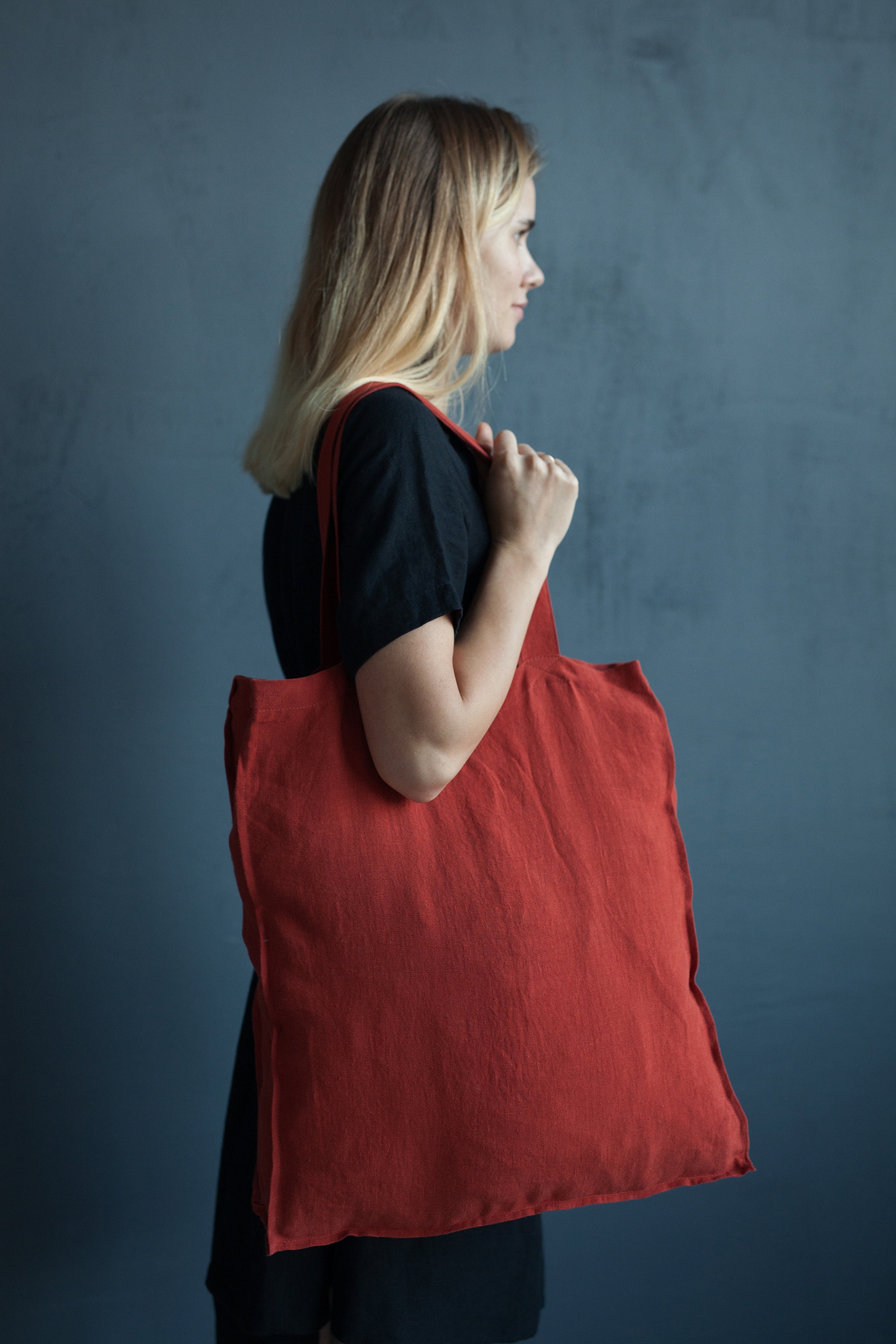 Square Linen Bag Linen Tote Bag Red Linen Bag Shopping Bag - Etsy