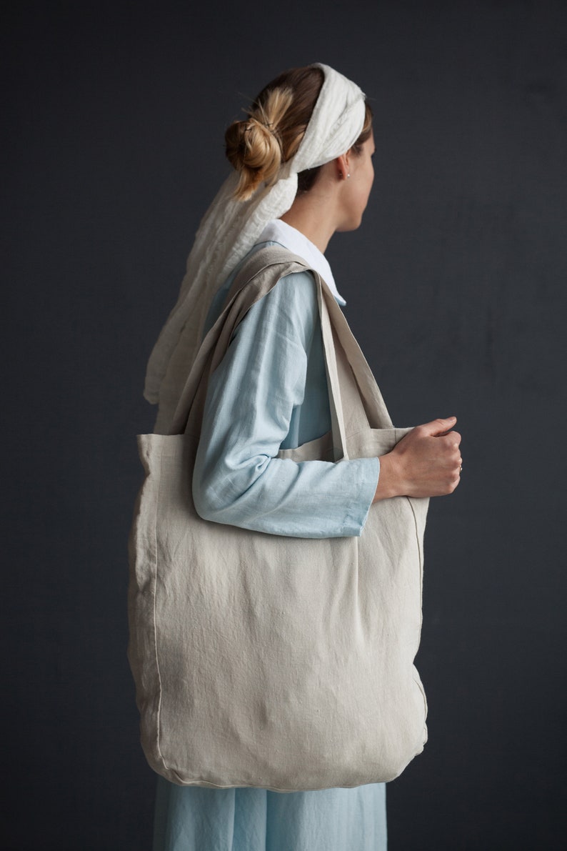 Light Gray Linen Bag Large Round Bag Linen Shoulder Bag - Etsy
