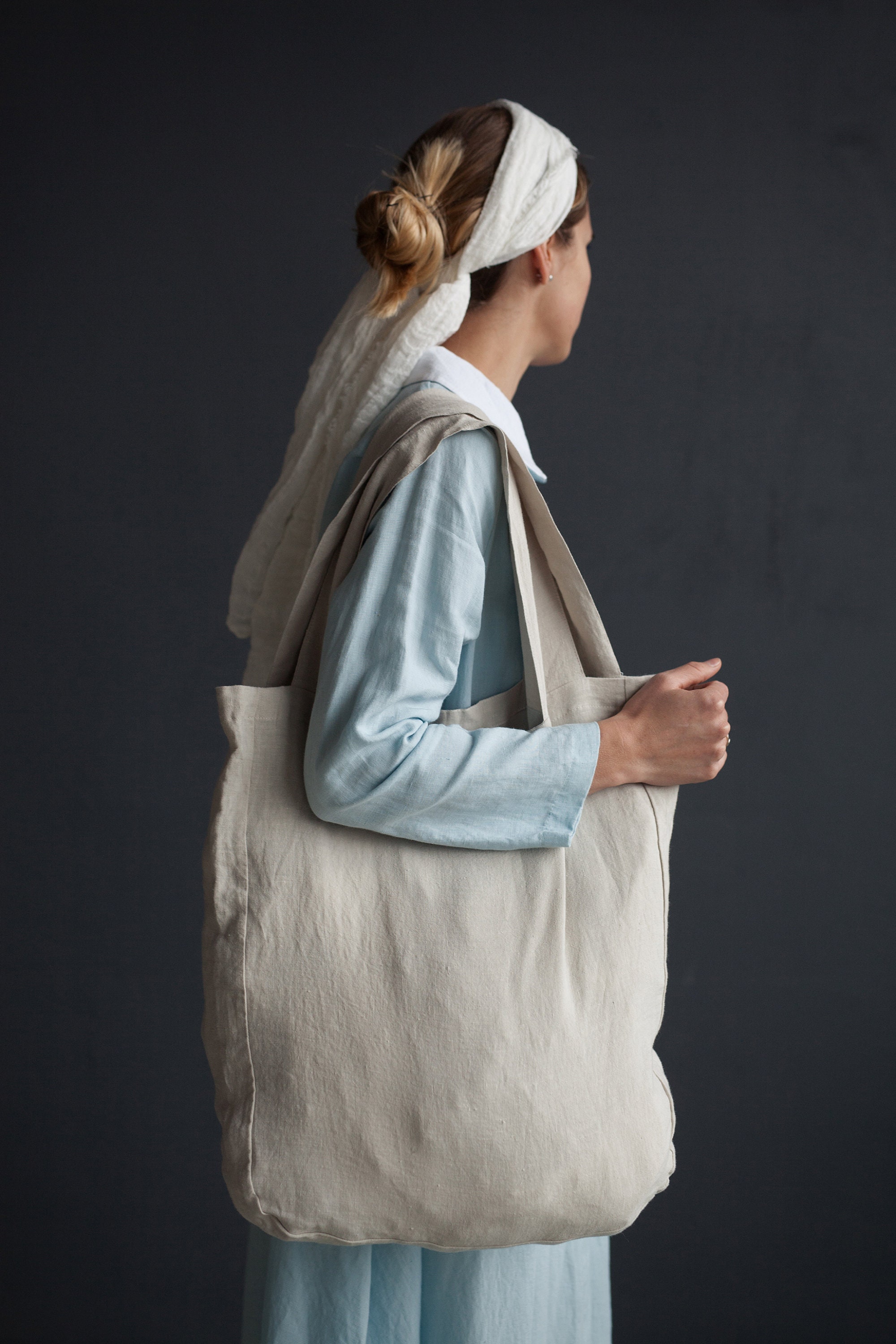 Light Gray Linen Bag Large Round Bag Linen Shoulder Bag - Etsy