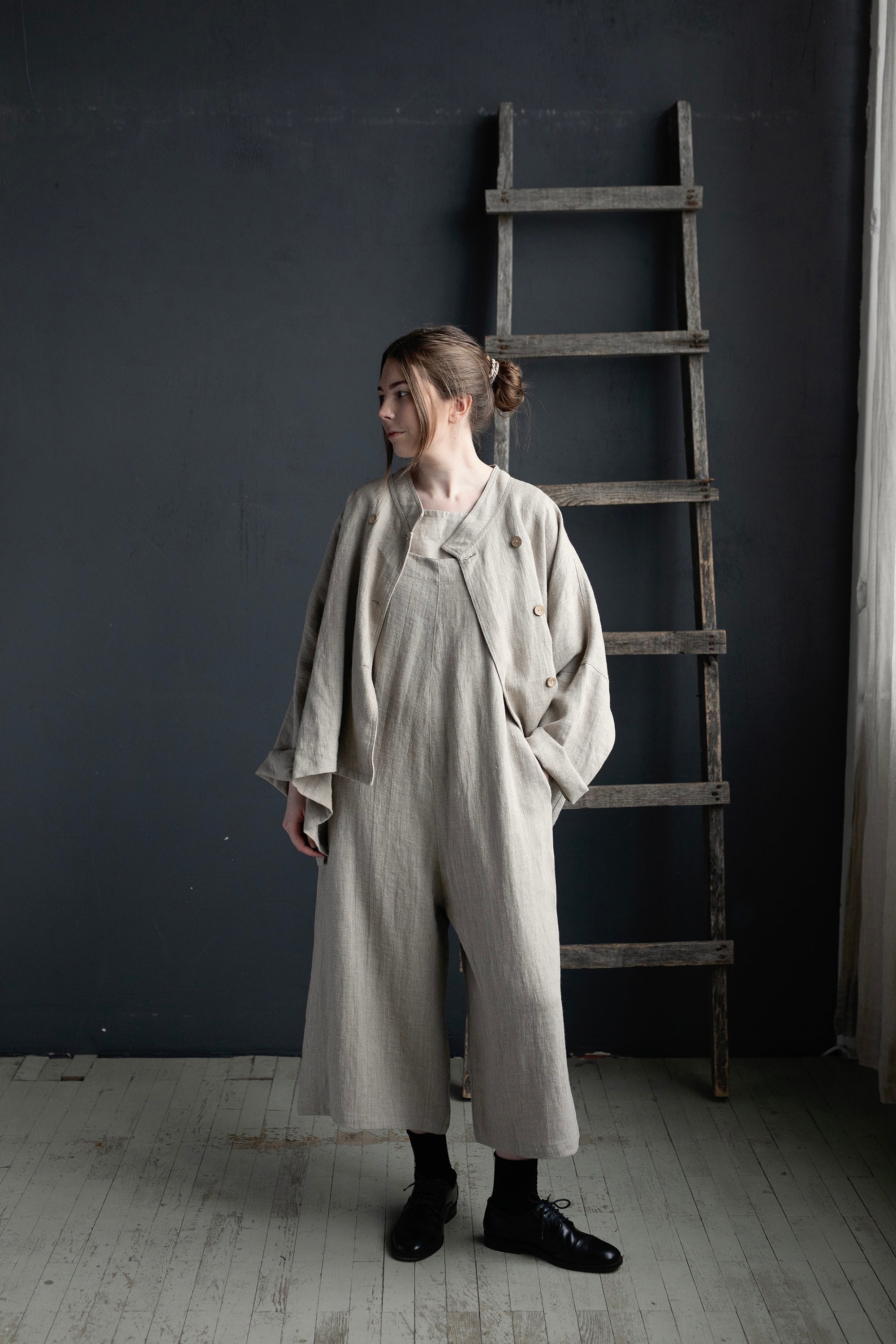 Natural Linen Jacket, Women's Clothing, Oversized Loose Fit, One Size ...