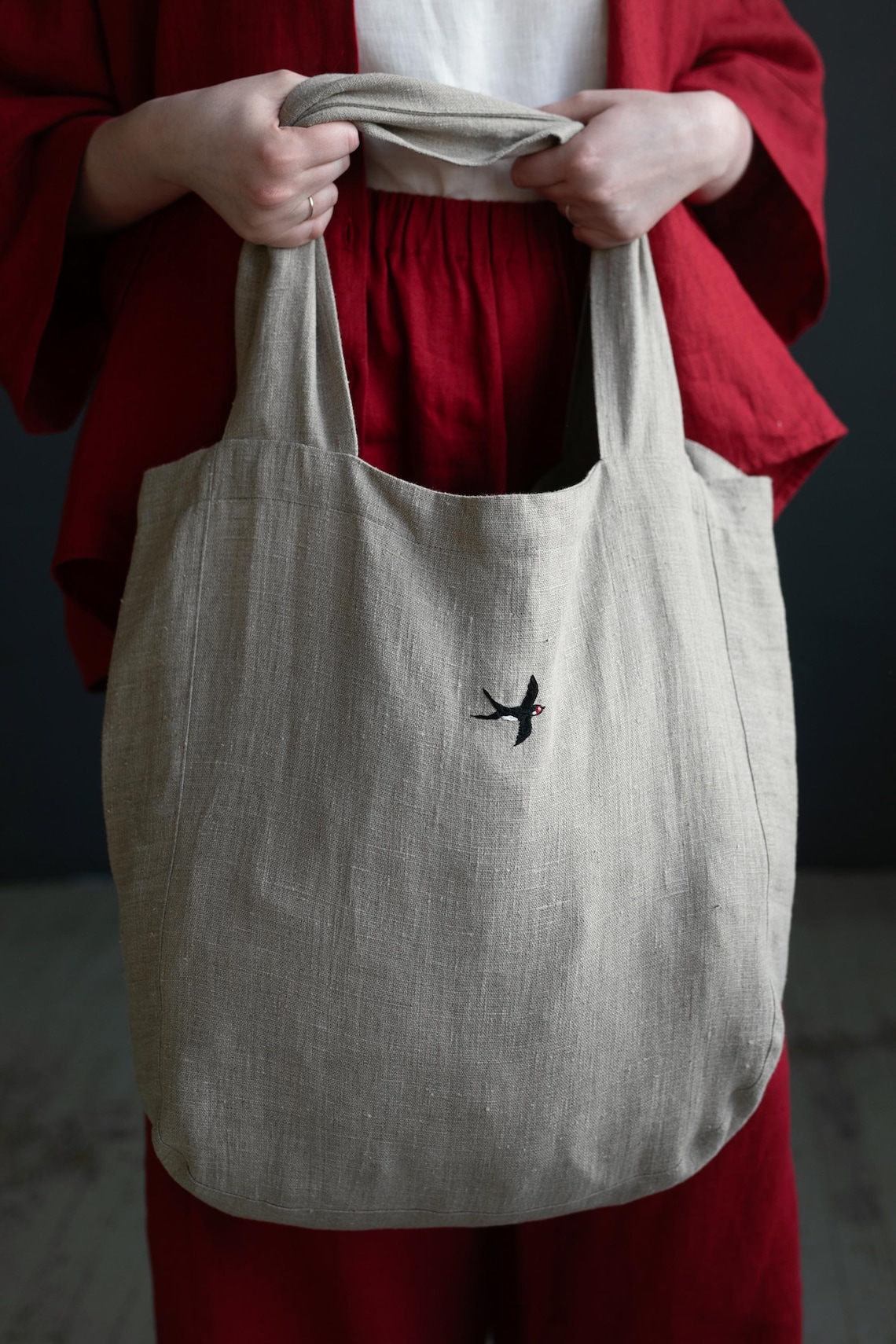Large Round Linen Bag, Organic Grocery Bag, Natural Handbag, Reusable ...